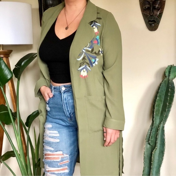 DAVI & DANI | Jackets & Coats | Davi Dani Olive Green Embroidered ...